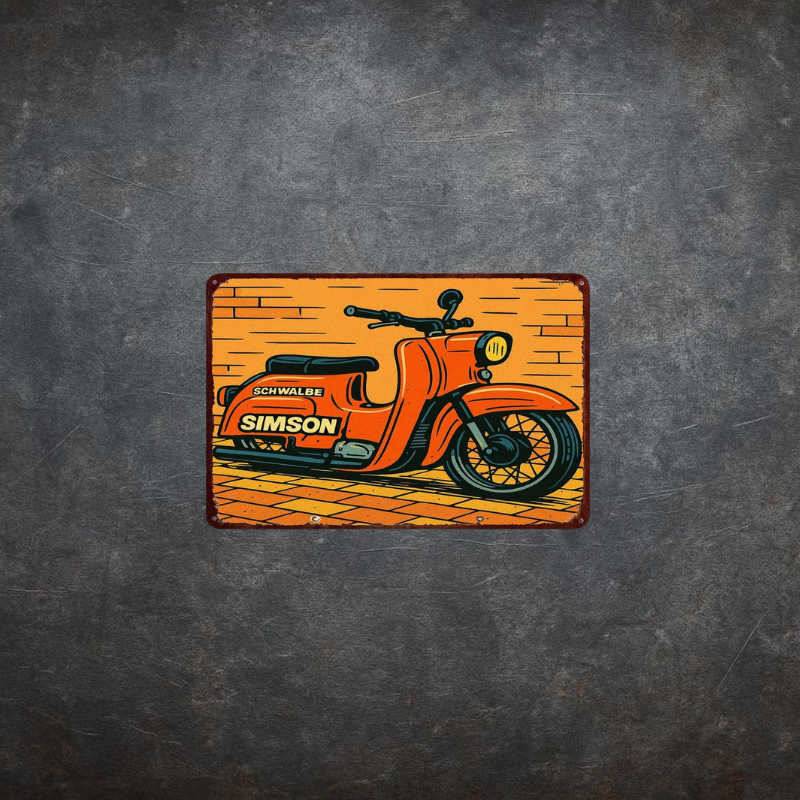 Simson Schwalbe Blechschild – Comic-Stil – Rev Design